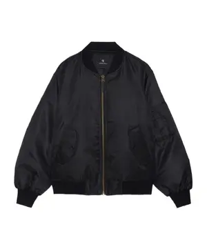 ANINE BING Leon Satin Zipped Bomber Jacket - Black