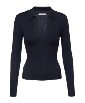 EMILIA WICKSTEAD Austin Ribbed-knit Wool Polo Sweater