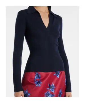EMILIA WICKSTEAD Austin Ribbed-knit Wool Polo Sweater