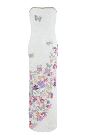 LA FUORI Bianca Moonlight Floral Embellished Tulle Midi Dress