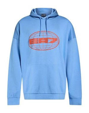 EA7 EA7 "Graphic Globe" Cotton French Terry Hoodie Light Blue