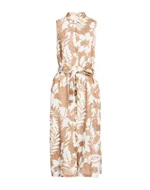 120% Lino Midi Dress Size Linen - Beige