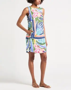 120% Lino Linen Multicolor Scoop Neck Mini Dress