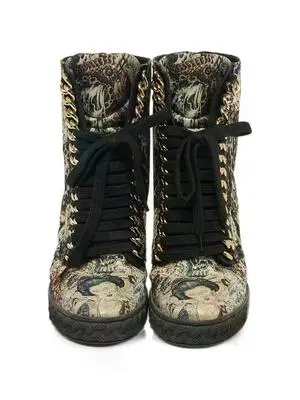 Casadei Brocade Wedge Sneakers With Chain-link Detailing