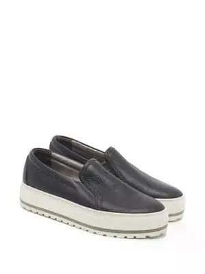 Brunello Cucinelli Black Leather Monili Chain Embellished Slip-on Sneakers