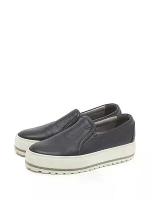 Brunello Cucinelli Black Leather Monili Chain Embellished Slip-on Sneakers