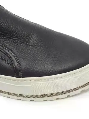 Brunello Cucinelli Black Leather Monili Chain Embellished Slip-on Sneakers