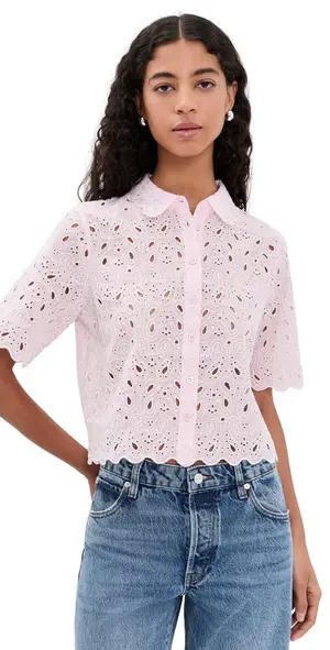 FRAME The Paisley Eyelet Top - Bubble Gum