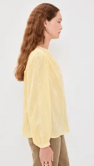 Ba&sh Fedora Shirt With Allover Leaf Embroidery