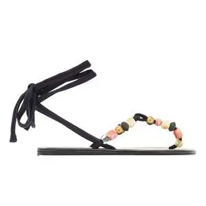 ANCIENT GREEK SANDALS Katia Beads Strappy Flat Sandals - Black