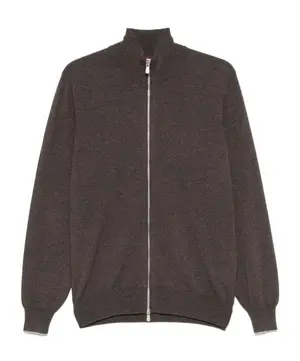 Brunello Cucinelli Cashmere High-neck Cardigan With Zipper - Black