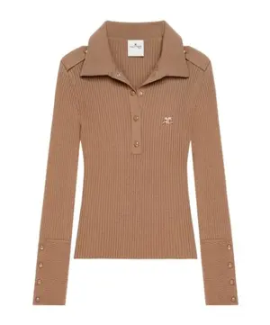 COURREGES Rib-knit Long-sleeve Polo Shirt - Bronze