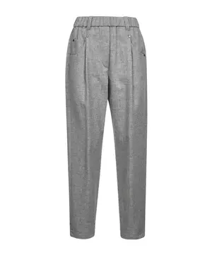 Brunello Cucinelli Monili Detailed Straight Leg Trousers - Grey