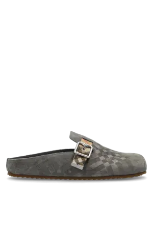 Burberry Suede Checked Mules - Grey