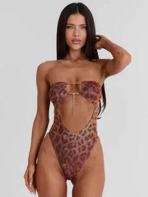 OUTCAST Monikka Bodysuit In Zing Printed Mesh With Gold Hardware