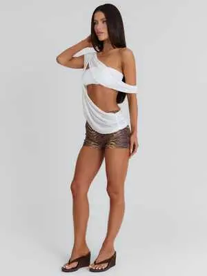 OUTCAST Sylvee Crop Top Asymmetrical Draped Mesh