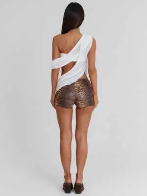 OUTCAST Sylvee Crop Top Asymmetrical Draped Mesh