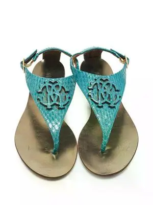 Roberto Cavalli Python-embossed Thong Sandals