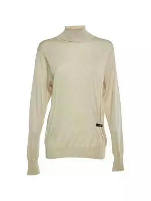 Celine Beige Knitted Texture Turtleneck Long Sleeves Sweater