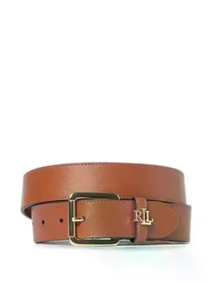 Ralph Lauren Logo Plaque Leather Belt - Brown