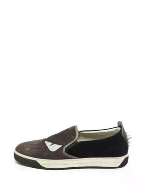 Fendi Monster Eyes Motif Slip-on Sneakers - Brown