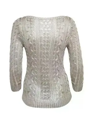 Ralph Lauren Cable Knit Metallic Sweater - Silver
