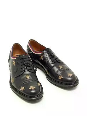 Gucci Leather Star And Bee Embroidered Derby Shoes