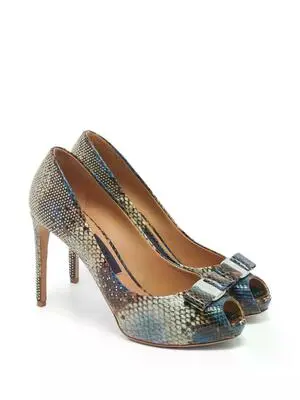 FERRAGAMO Vara Bow Python-embossed Heeled Pumps
