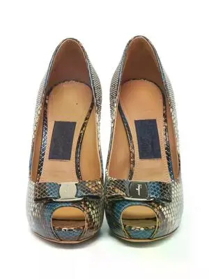 FERRAGAMO Vara Bow Python-embossed Heeled Pumps