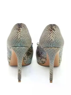 FERRAGAMO Vara Bow Python-embossed Heeled Pumps
