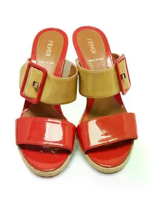 Fendi Patent Wedge Sandals