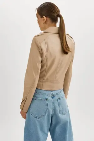 LAMARQUE Donna Iconic Leather Biker Jacket - Wheat