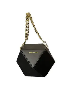 JAUSHINA NICOLE Tetra Top Handle Bag With Gold Tone Chain Strap - Black