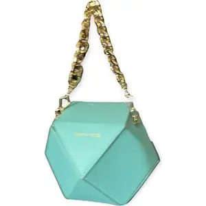JAUSHINA NICOLE Tetra Top Handle Bag With Gold Tone Chain Strap - Turquoise