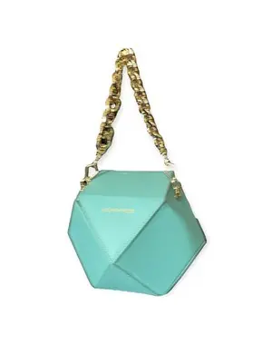 JAUSHINA NICOLE Tetra Top Handle Bag With Gold Tone Chain Strap - Turquoise