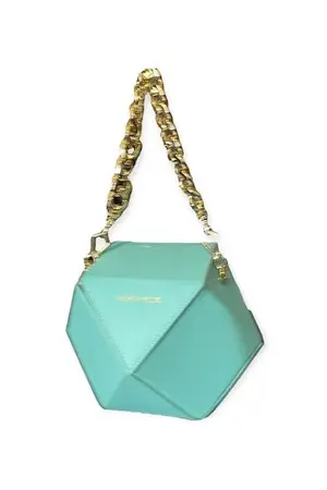 JAUSHINA NICOLE Tetra Top Handle Bag With Gold Tone Chain Strap - Turquoise
