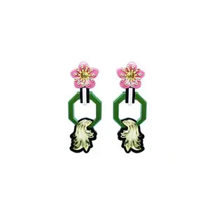 GISSA BICALHO Handmade Acrylic Earring Golden Leave - Pink