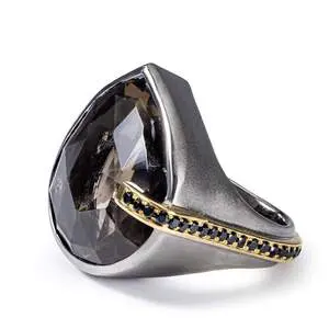 GERMAN KABIRSKI Nexor Singular Edition Silver Ring With Smoky Quartz And Black Spinel - Brown