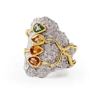 GERMAN KABIRSKI Callam Silver Ring With Mixed Color Pear Cut Sapphires - Gray