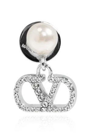 Valentino Garavani Tone Brass Crystal And Faux Pearl Drop Earrings