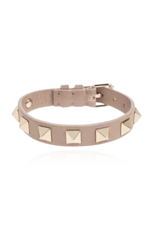 Valentino Garavani Leather Studded Bracelet - Beige