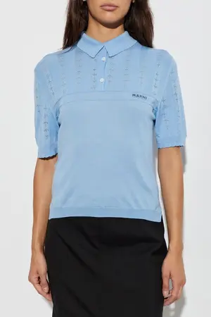 Marni Polo With Embroidered Logo And Pointelle Details