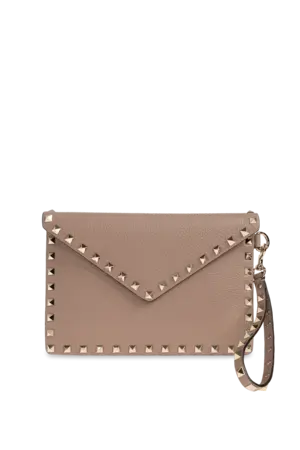 Valentino Garavani Leather Studded Clutch - Beige