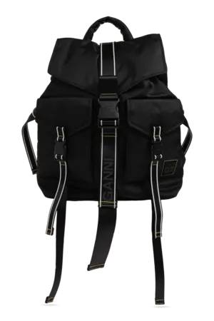 GANNI Backpack With Logo Patch - Black