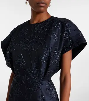 Carolina Herrera Fan Floral Jacquard Gown - Blue