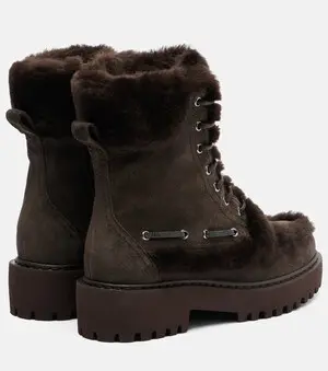 Brunello Cucinelli Monili Shearling-trimmed Suede Lace-up Boots - Brown