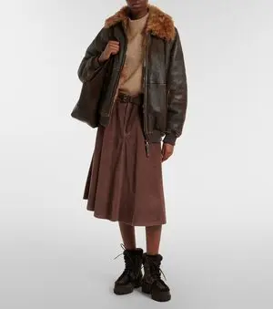 Brunello Cucinelli Monili Shearling-trimmed Suede Lace-up Boots - Brown