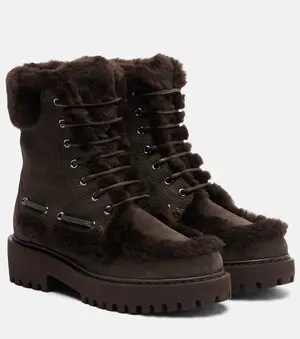 BRUNELLO CUCINELLI Monili Shearling-trimmed Suede Lace-up Boots