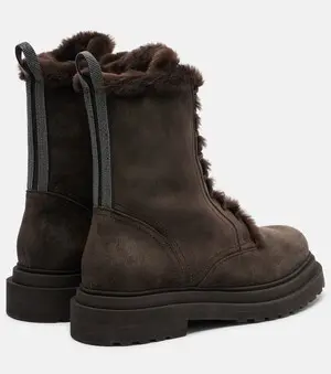 Brunello Cucinelli Monili Shearling-trimmed Suede Lace-up Boots - Brown