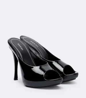Gucci Viv Patent Leather Platform Mules - Black